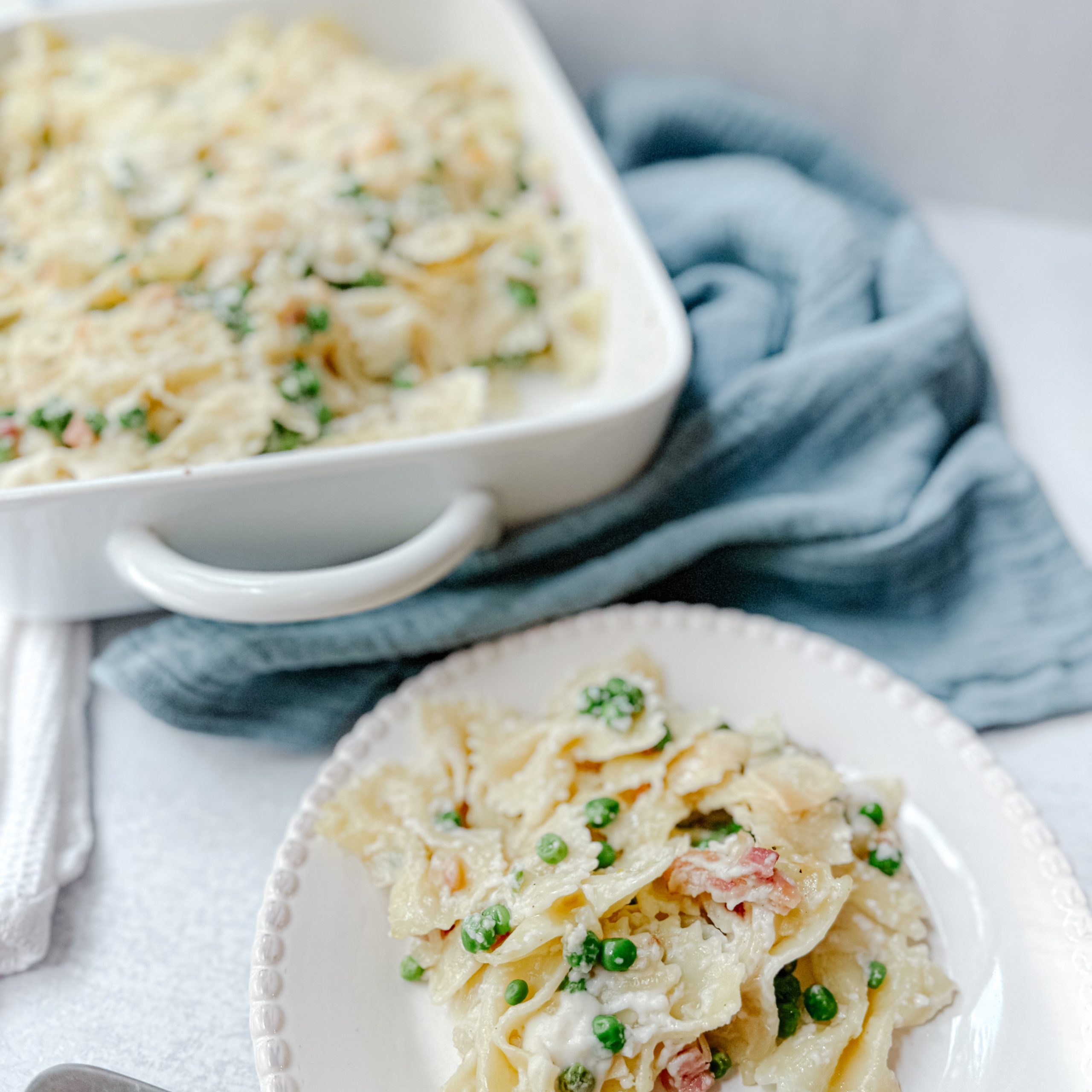 Stanley Tucci's Pancetta & Pea Pasta Casserole - Plum Street Collective